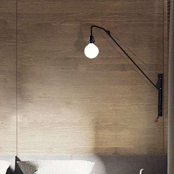 1 Bulb Fishing Rod Wall Lamp Fixture Industrial Black Metal Sconce ...