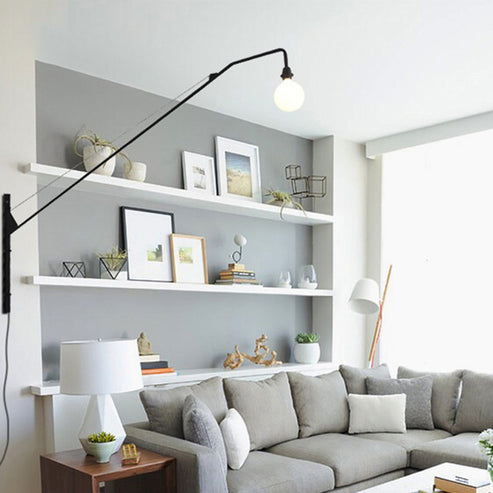 1 Bulb Fishing Rod Wall Lamp Fixture Industrial Black Metal Sconce ...