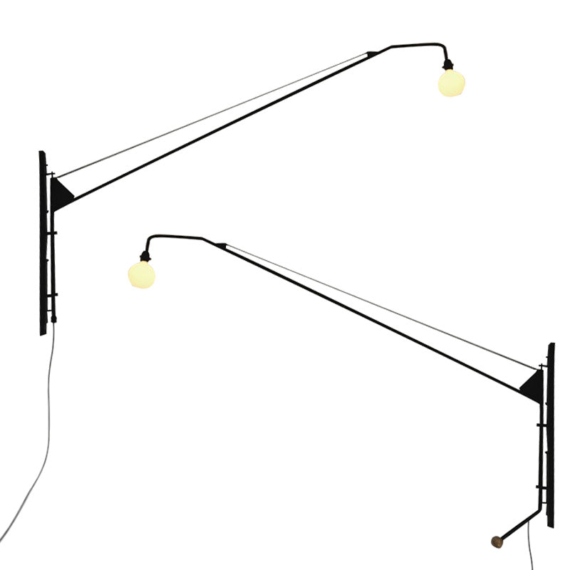 1 Bulb Fishing Rod Wall Lamp Fixture Industrial Black Metal Sconce ...