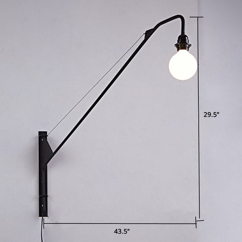 1 Bulb Fishing Rod Wall Lamp Fixture Industrial Black Metal Sconce ...
