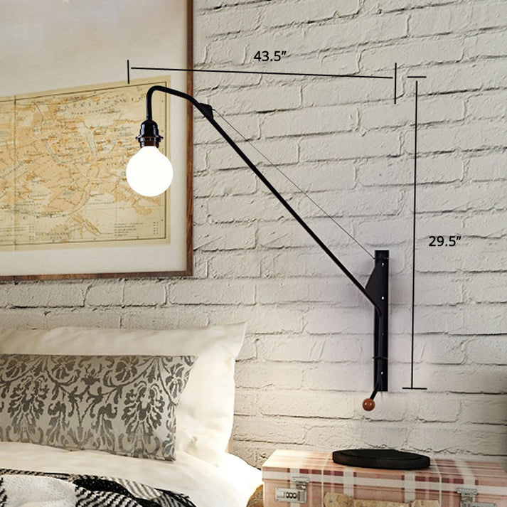 1 Bulb Fishing Rod Wall Lamp Fixture Industrial Black Metal Sconce ...