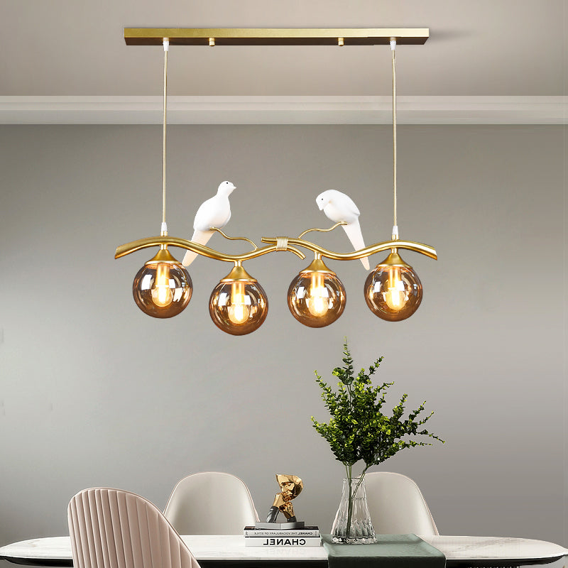 Glass Spherical Hanging Light Postmodern 4-Bulb Ceiling Pendant with ...