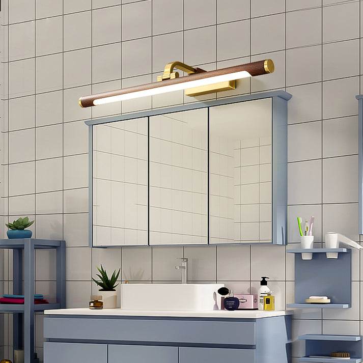 Walnut Wood Grain Tube Wall Light Country Acrylic Bath LED Vanity ...