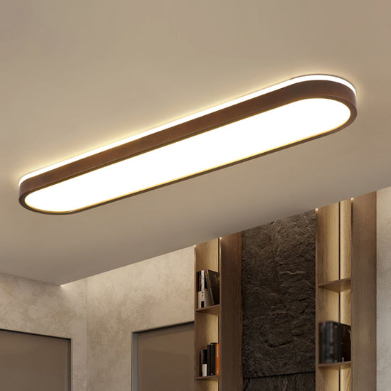 Oblong Surface Mounted Led Ceiling Light Simplicity Wooden Brown Flush ...