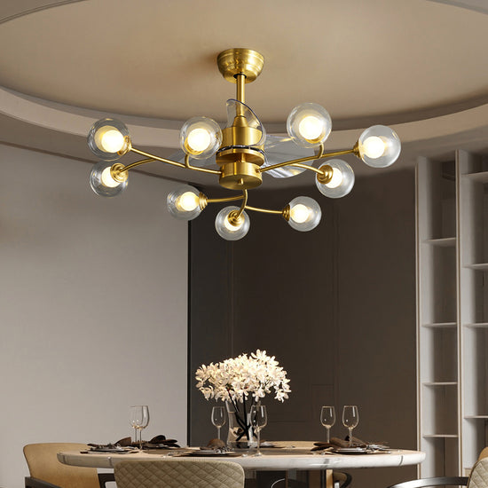 39.5" Wide Dual Glass Ball Fan Light Fixture Simplicity Brass Remote ...