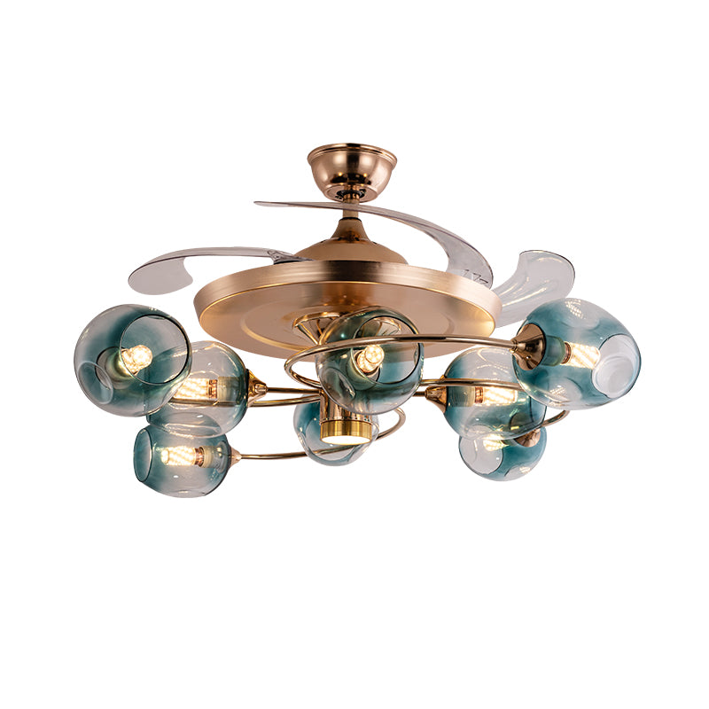 3 Blades Dimpled Glass Cup Pendant Fan Light Vintage 8-Bulb Remote Semi ...