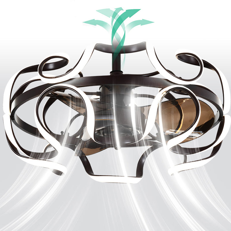 25.5" Wide Seamless Curves Hanging Fan Light Modern Metal Living Room ...