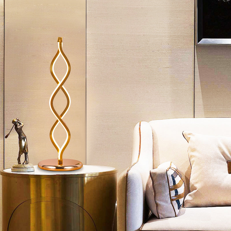 Gold Wavy Strip Table Lamp Art Deco LED Aluminum Nightstand Light with ...