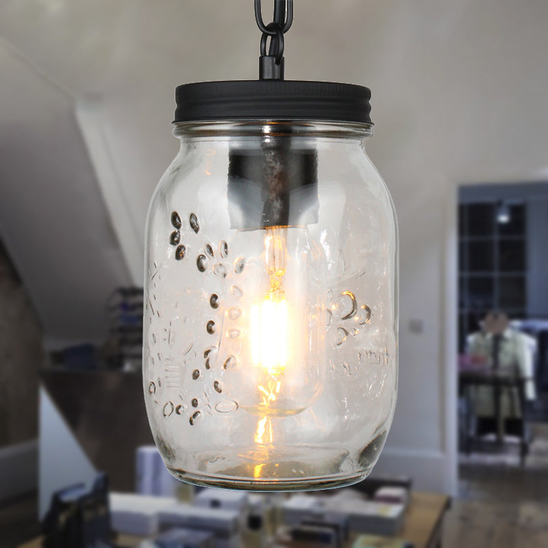 Modern Mason Jar Hanging Ceiling Light 1 Light Clear Glass Pendant ...