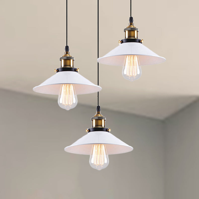 White Conic Ceiling Pendant Industrial Style Metallic 3 Heads Indoor ...