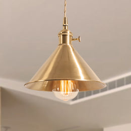 Metallic Brass Finish Pendant Light Fixture Tapered Shade 1 Light Mid ...