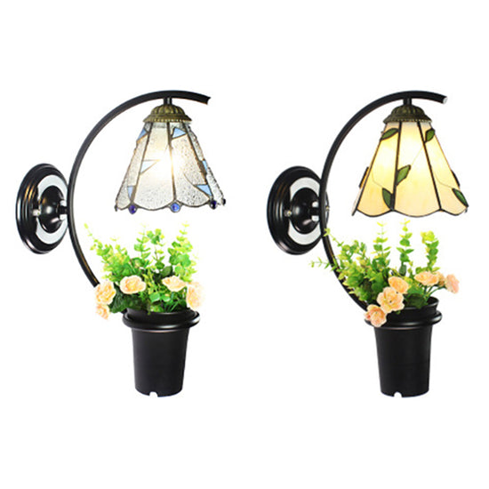 Lily Wall Light Fixture Tiffany Beige/Clear Glass 1 Head Black Sconce ...