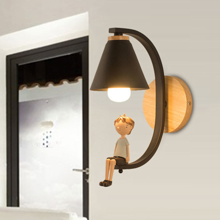 Cone Shade Sconce Light with Boy Deco 1 Head Metal Wall Lamp for Child ...