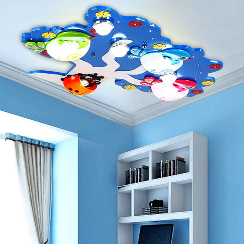 Lovely Tree Bird Ceiling Fixture Wood Flush Mount Light for Nursing ...