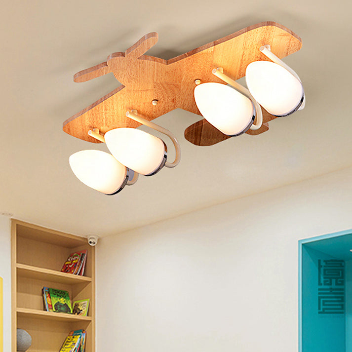 Fighter Airplane Kindergarten Flush Mount Ceiling Light Wood Cartoon ...
