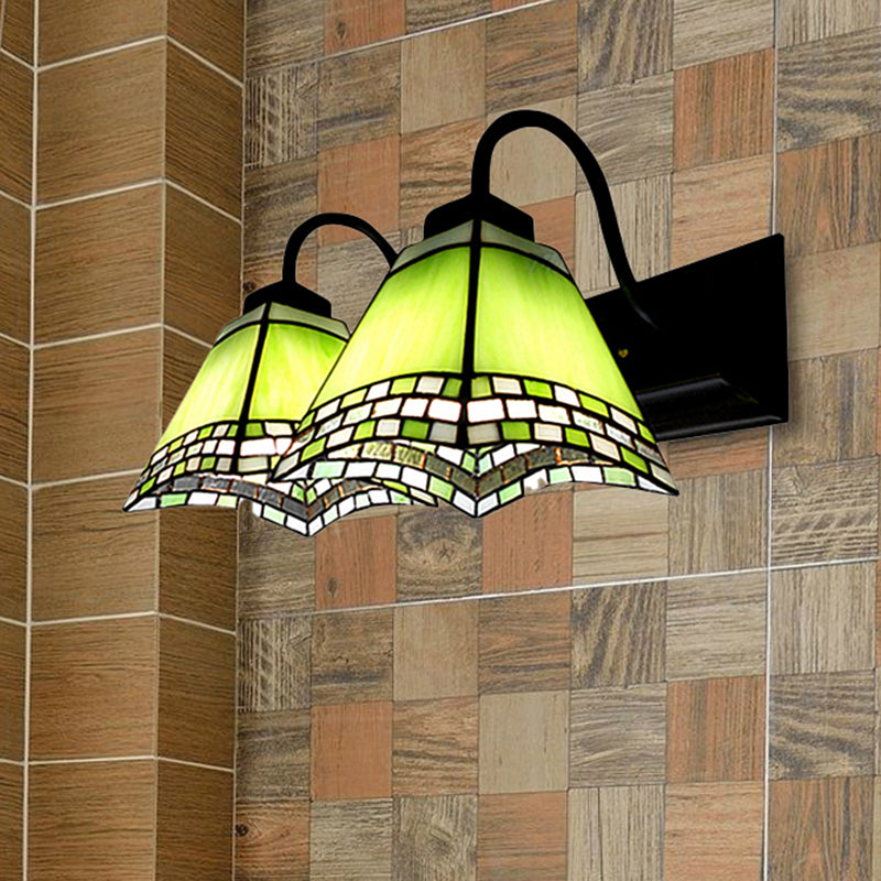 2 Lights Pyramid Wall Lighting with Gooseneck Mission Style Stained ...