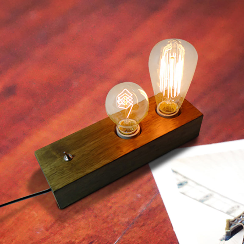 2 Lights Wooden Table Light Lodge Style Brown Rectangular Base Indoor ...