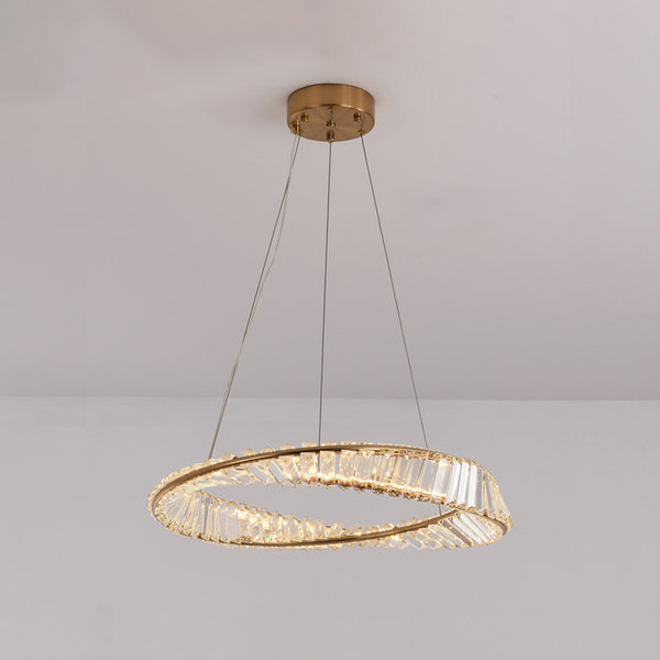 Twisted Ring Shaped Chandelier Modern Crystal LED Brass Suspension ...