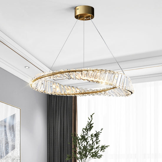 Twisted Ring Shaped Chandelier Modern Crystal LED Brass Suspension ...