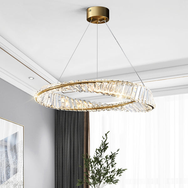 Twisted Ring Shaped Chandelier Modern Crystal LED Brass Suspension ...