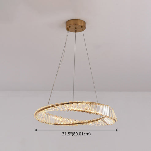 Twisted Ring Shaped Chandelier Modern Crystal LED Brass Suspension ...