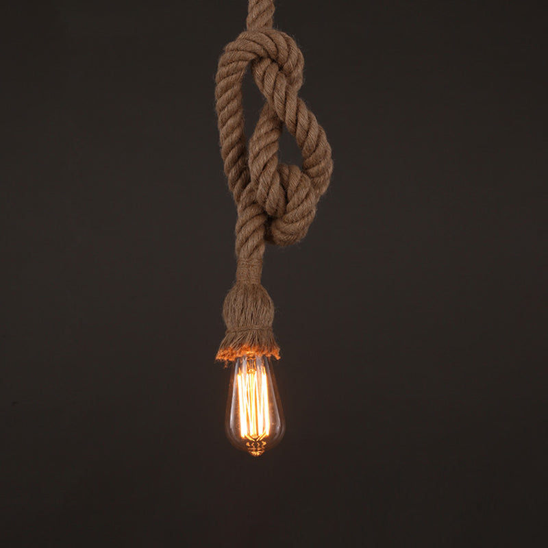 Industrial Exposed Bulb Pendant Light 1 Light Hemp Rope Hanging Lamp in ...