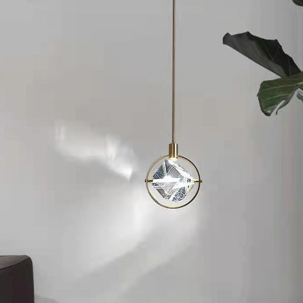 Gold Ring Pendant Lighting Fixture Contemporary Style LED Crystal ...