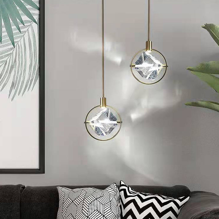 Gold Ring Pendant Lighting Fixture Contemporary Style LED Crystal ...