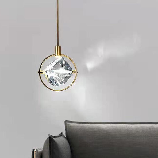 Gold Ring Pendant Lighting Fixture Contemporary Style LED Crystal ...