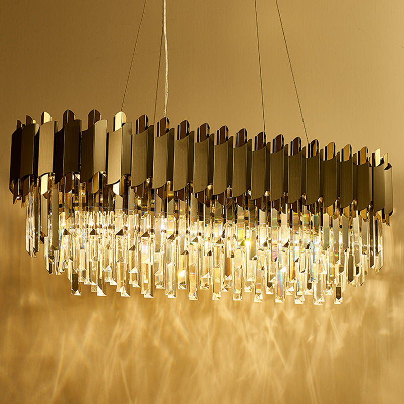 Oval Dining Room Hanging Lamp Traditional Tri-Sided Crystal Rod 8 ...
