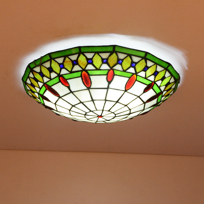 Mediterranean Jeweled Round Ceiling Light Handcrafted Glass Flush Mount ...