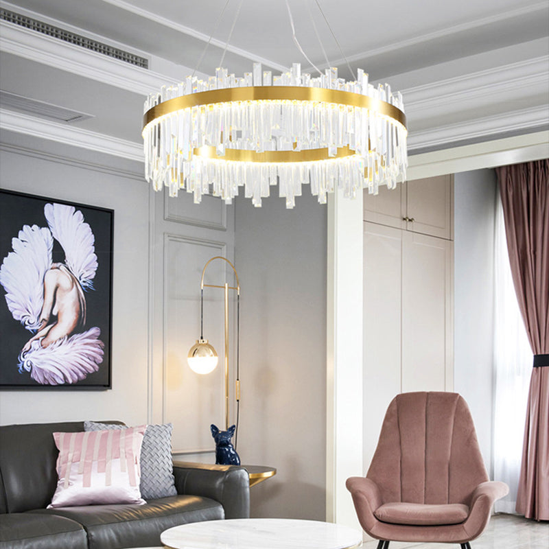 Gold Circle Hanging Ceiling Light Postmodern Crystal Block 19.5"/23.5 ...