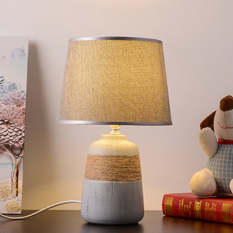 Flaxen/Grey 1-Light Nightstand Lamp Traditional Fabric Drum Desk Light ...