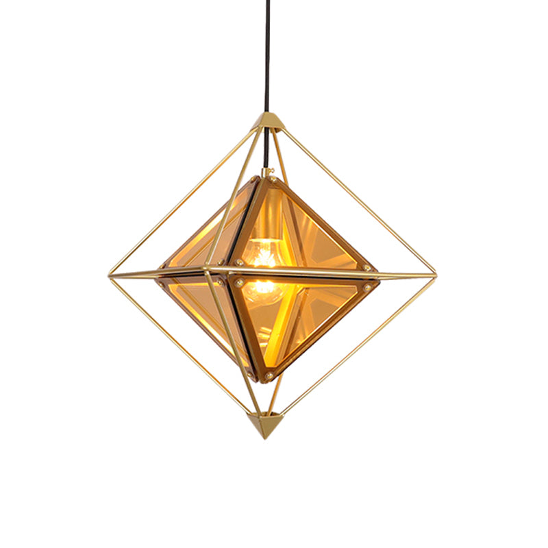 Black/Gold/Amber Glass 1-Light Drop Pendant Colonial Diamond Shape ...
