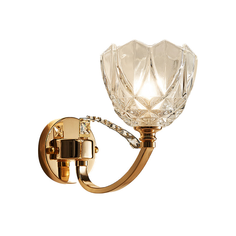 Flower Sconce Light Postmodern Clear Glass 1/2 Heads Gold Wall Mount ...