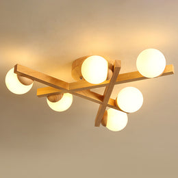 Wooden Crossed Lines Flush Mount Light Multi-bulbs Modern Wood Ceiling ...