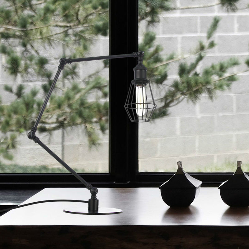 Wire Frame Table Lighting Industrial Style Metal 1 Light Black/Brass ...