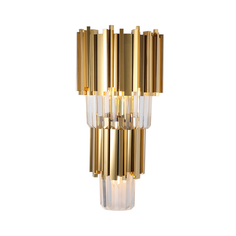 Contemporary Multi Layer Wall Lamp Metal and Crystal Prisms 2/3 Bulbs ...