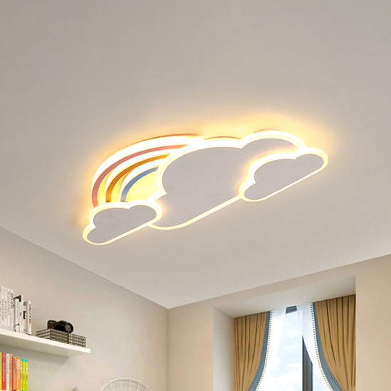 White/Pink Rainbow Cloudy Ceiling Light Cartoon Metallic LED Flush ...