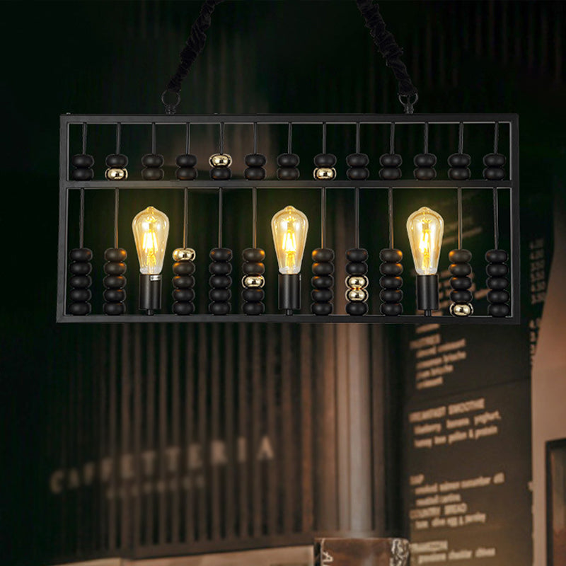 Vintage Abacus Pendant Ceiling Fixture Metal Black 3 Bulbs Hanging Lamp ...