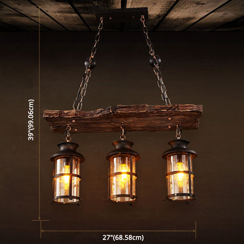 Rectangle Wood Chandelier Pendant Light Industrial Bar Ceiling Hanging ...