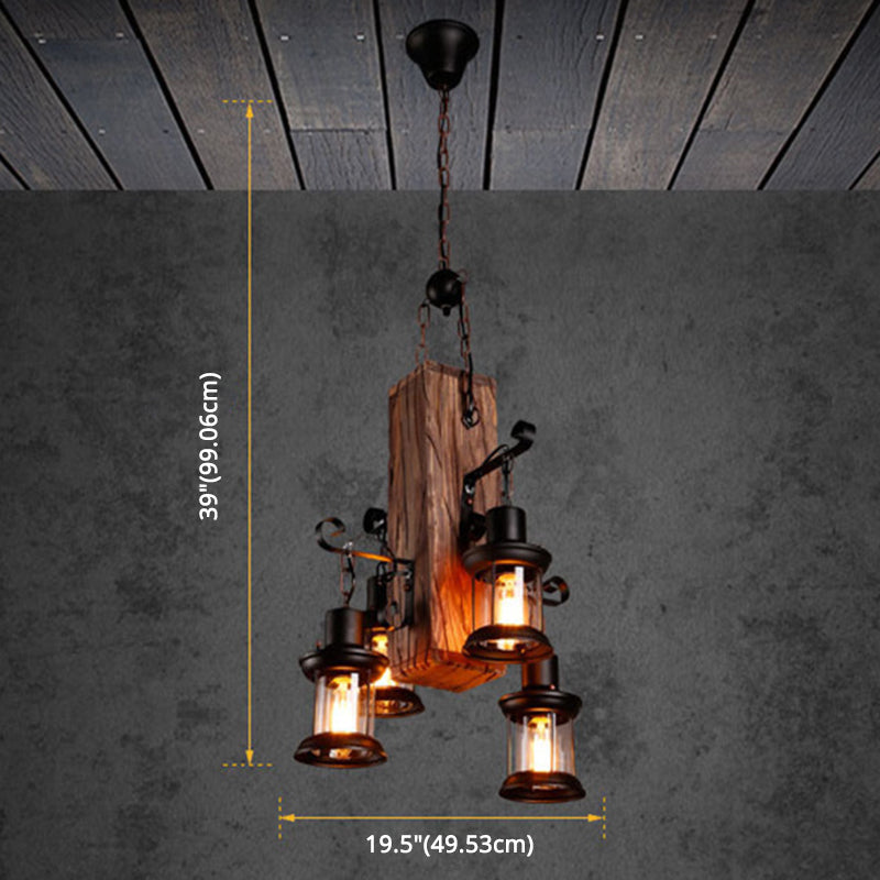 Cuboid Restaurant Chandelier Light Fixture Coastal Wood Beige Ceiling ...