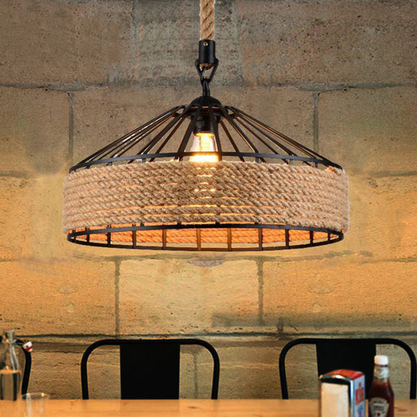 Metal Beige Hanging Light Fixture Drum Industrial Pendant Light Fixture ...
