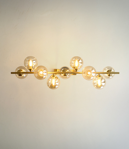 Mid-Century Modern Gold Metal Island Pendant Lighting Spherical Amber ...