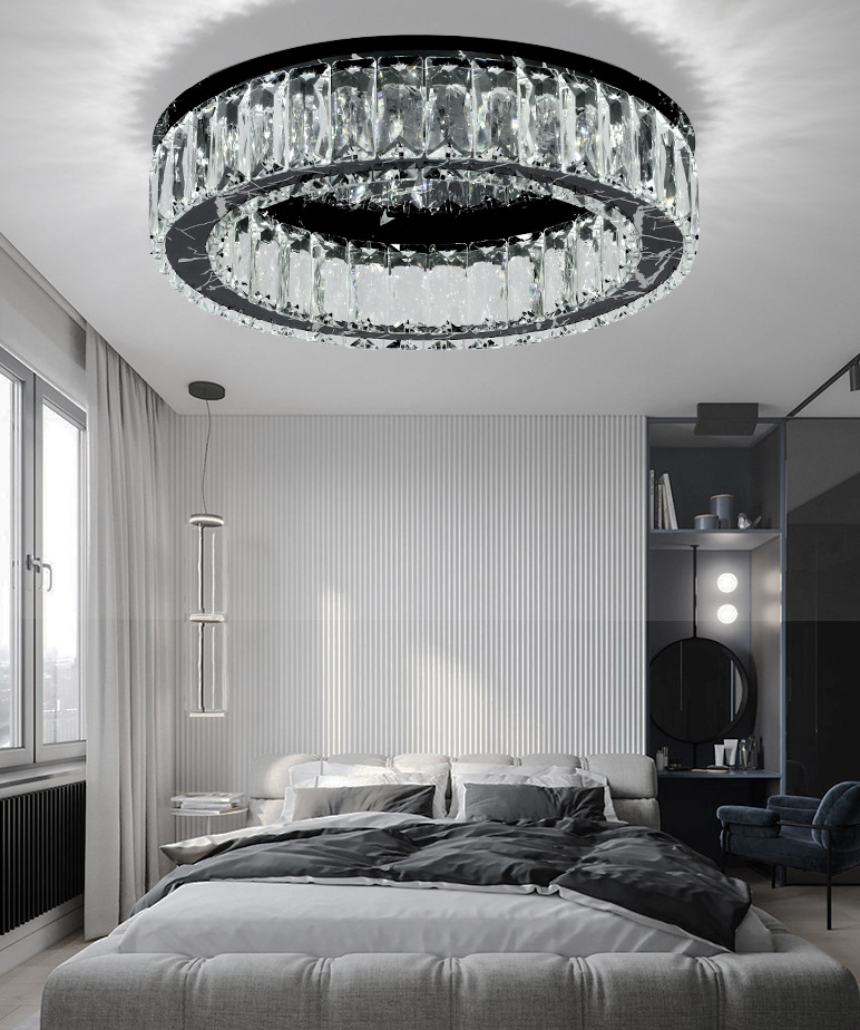 Round Flush Mount Ceiling Light Fixture Contemporary Crystal Ceiling ...