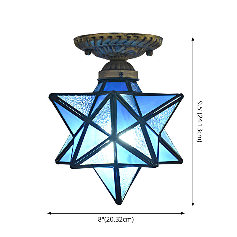 Diamond Shape Ceiling Mounted Light Icy Clear Glass Tiffany Shade Semi ...