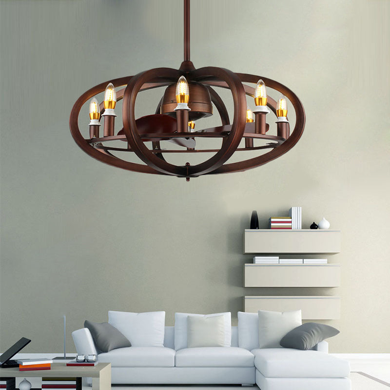 8-Head Metal Semi Mount Lighting Retro Copper Finish Oblate Spheroid ...