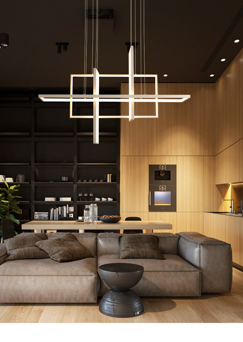 White Frame Rectangular Hanging Light Minimalism LED Acrylic Island ...