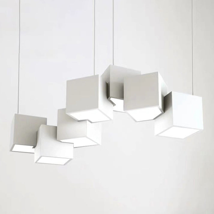 Modern Cubic LED Island Light Fixture Metallic Living Room Geometric ...