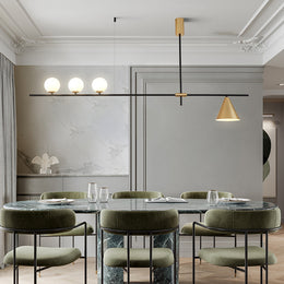 Modern Minimalist Linear Chandelier Light Fixture Spherical White Glass ...